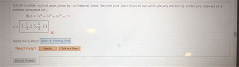 solved list all possible rational zeros given by the