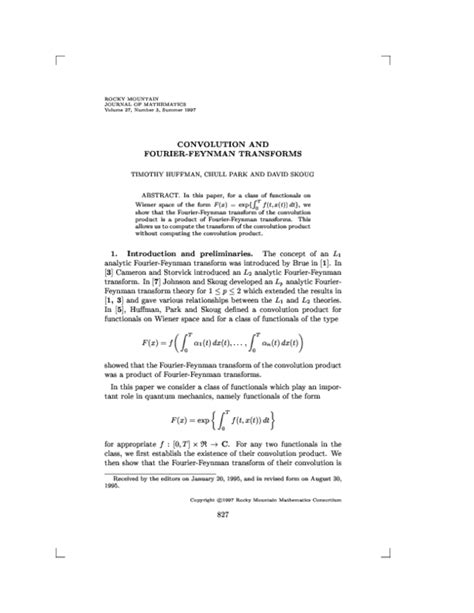 Pdf Convolution And Fourier Feynman Transforms