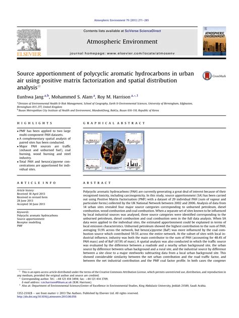 Pdf Source Apportionment Of Polycyclic Aromatic Hydrocarbons In Urban Air Using Positive