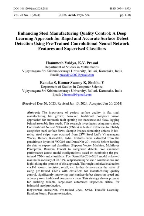 Pdf Enhancing Steel Manufacturing Quality Control A Deep Learning