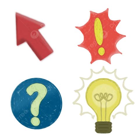 प्रस्तुति क्लिप आर्ट सेट तीर विस्मयादिबोधक प्रश्न और विचार प्रस्तुतीकरण क्लिप आर्ट समूह Png