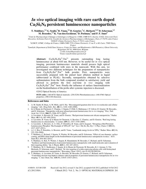 Pdf In Vivo Optical Imaging With Rare Earth Doped Ca2si5n8 Persistent Luminescence Nanoparticles