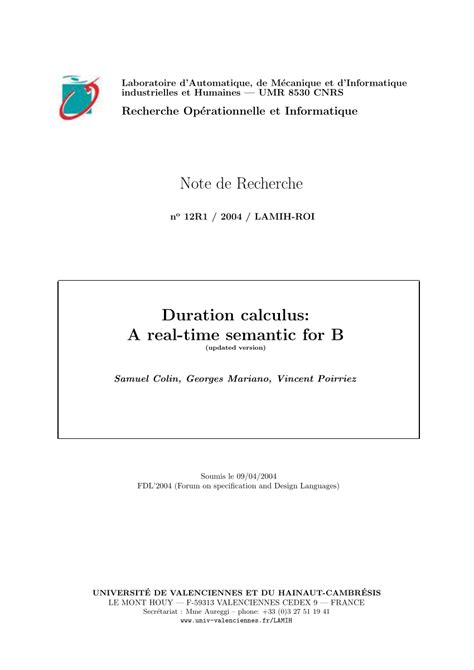 Pdf Duration Calculus A Real Time Semantic For B
