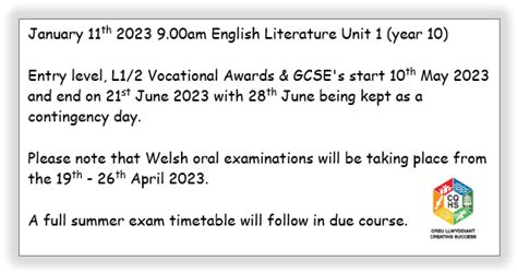 Up Coming Exam Dates Connahs Quay High School
