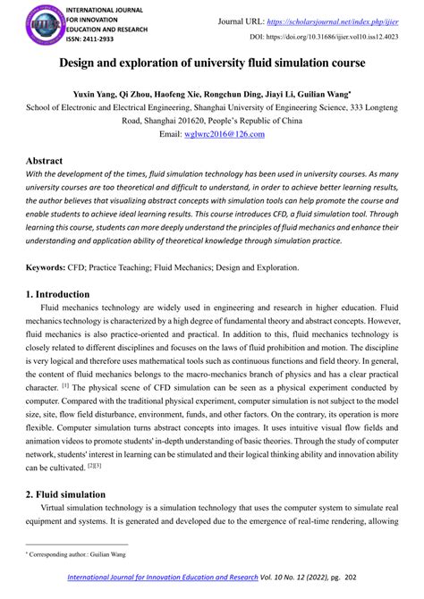 Pdf Design And Exploration Of University Fluid Simulation Course