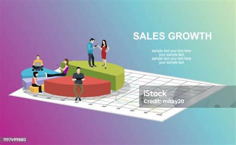 비즈니스 그래프 성장 개념 벡터 일러스트는 팀으로 일하고 성장 차트에 앉아 전문 사람들의 그림 랩톱을 사용하여 비즈니스를 개발하는 플랫 사람들 화이트 비즈니스 배경 개발에