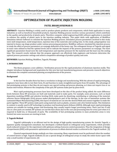 Irjet Optimization Of Plastic Injection Molding Pdf