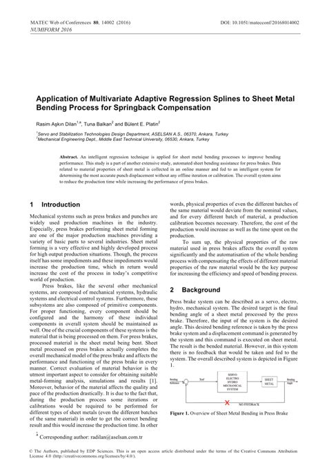 Pdf Application Of Multivariate Adaptive Regression Splines To Sheet Metal Bending Process For