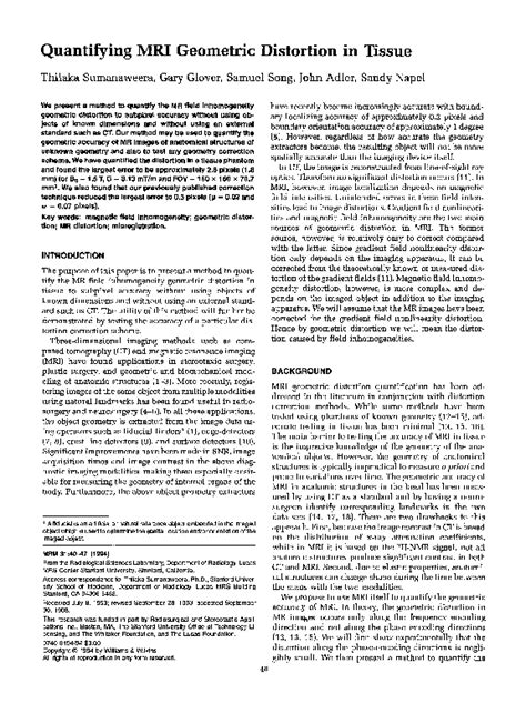 Pdf Quantifying Mri Geometric Distortion In Tissue