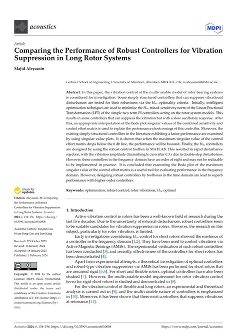 Pdf Comparing The Performance Of Robust Controllers For Vibration Suppression In Long Rotor