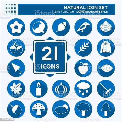 부드러운 파란색 배경에 고립 된 트렌디 한 긴 그림자 스타일의 내추럴 아이콘 세트 아이콘 0명에 대한 스톡 벡터 아트 및 기타