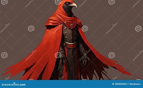 Simplified And Stylized Red Cloak For Old Raven Dark Bronze Concept Art Stock Illustration