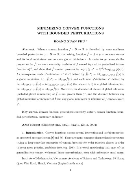 Pdf Minimizing Convex Functions With Bounded Perturbations
