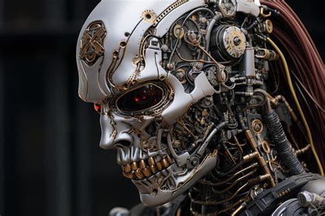 Premium AI Image Futuristic Detailed Cyborg Head Future Automation