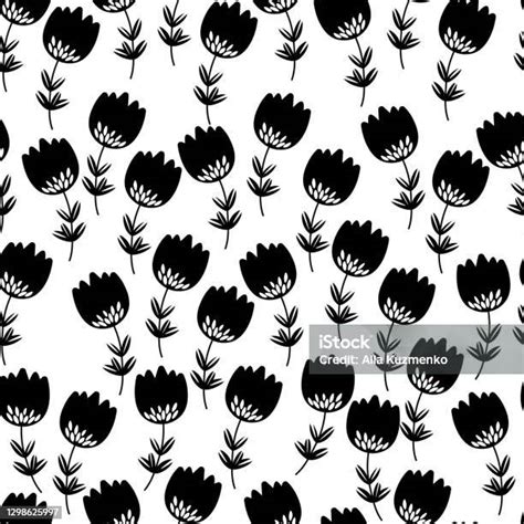 전통적인 민속 예술 장식을 기반으로 매끄러운 꽃 무늬 흰색 배경에 검은 꽃 스칸디나비아 스타일 스웨덴 북유럽 스타일 직물 직물 벽지에 대한 벡터 그림 0명에 대한 스톡 벡터