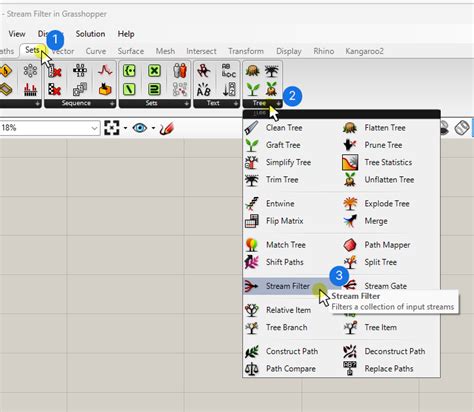 how to use stream filter in grasshopper to select data streams hopific
