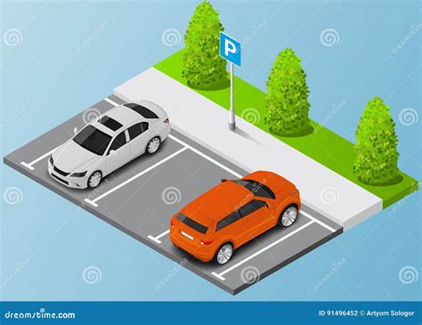 Isometric Illustration Car In The Parking Lot Stock Vector