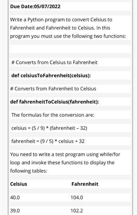 Solved Due Date05072022 Write A Python Program To Convert