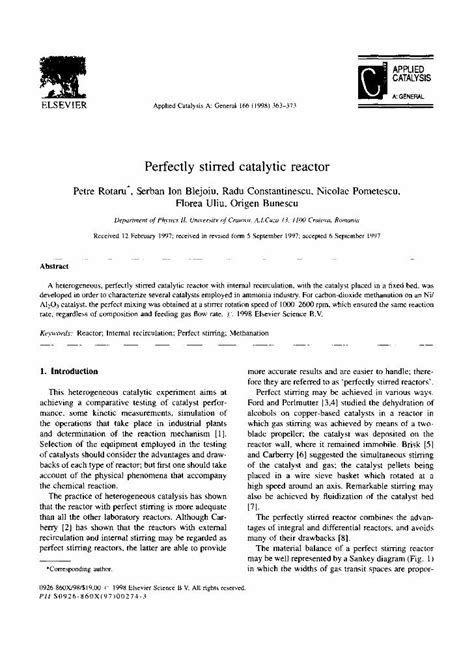 Pdf Perfectly Stirred Catalytic Reactor Dokumentips