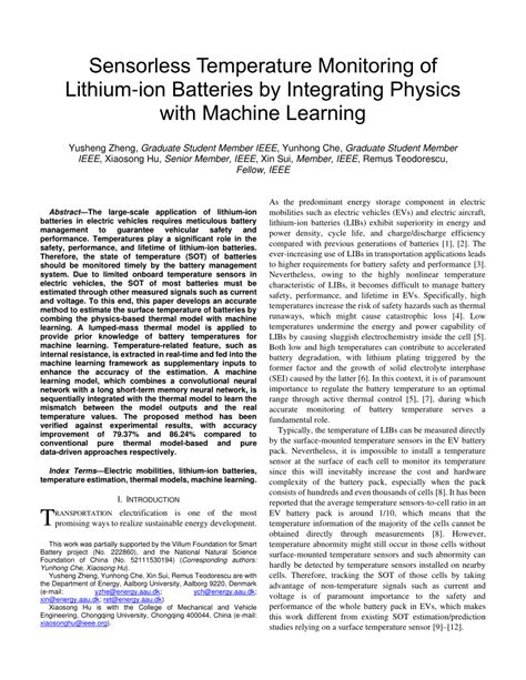 Pdf Sensorless Temperature Monitoring Of Lithium Ion Batteries By Integrating Physics With