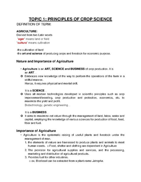 Crop Sci Reviewer Topic Principles Of Crop Science Definition Of Term Agriculture