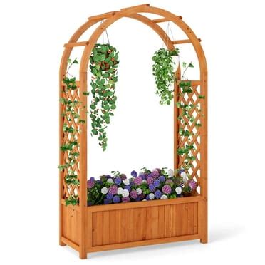 Costway Elevated Wooden Lattice Flower Raised Garden Bed With Trellis