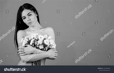 Woman Hiding Her Breasts Covers Bouquet Stock Photo Shutterstock