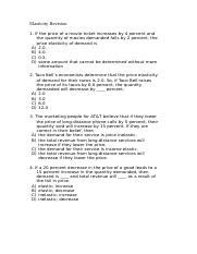 Elasticity Revision Doc Elasticity Revision 1 If The Price Of A Movie Ticket Increases By 4