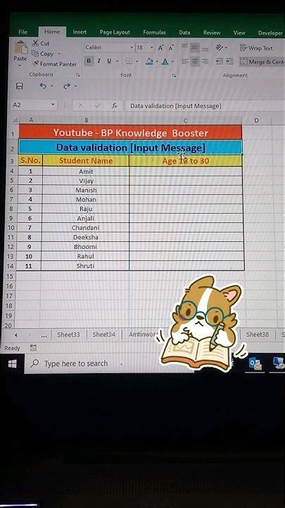 Excel Data Validation Input Message Excel Exceltricks Learnexcel Datavalidation Shorts
