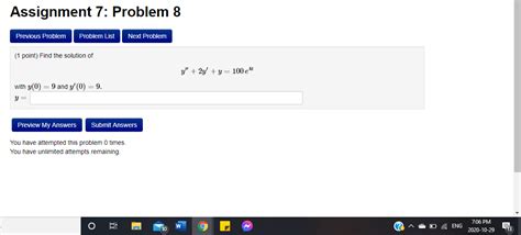 Solved Assignment 7 Problem 8 Previous Problem Problem List