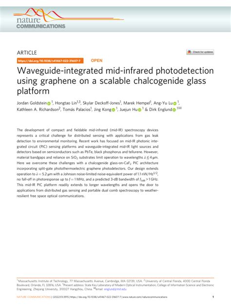Waveguide Integrated Mid Infrared Photodetection Pdf Graphene Infrared