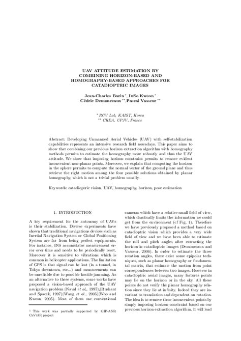 Pdf Uav Attitude Estimation By Combining Horizon Based And Homography Based Approaches For
