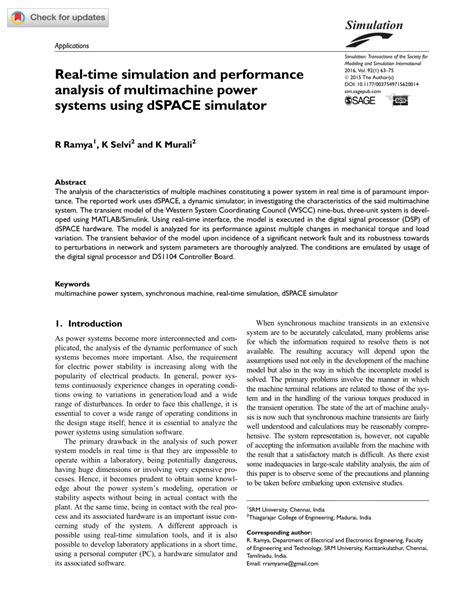 Pdf Real Time Simulation And Performance Analysis Of Multimachine Power Systems Using Dspace
