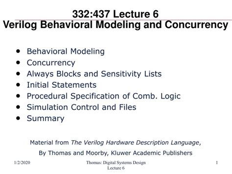 Ppt 332437 Lecture 6 Verilog Behavioral Modeling And Concurrency