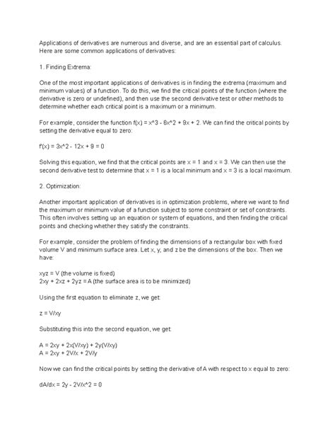Lecture On Applications Of Derivatives Calc Applications Of Derivatives Are Numerous And