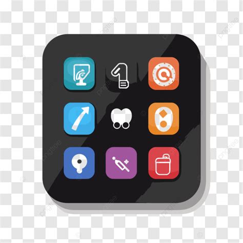 치과의사 앱의 Ios 아이콘 벡터 흰색 배경에 화려한 현대 소셜 미디어의 단순한 검은색 아이콘 그림자 없음 작은 프레임 중앙 Png 일러스트 및 벡터 에 대한 무료