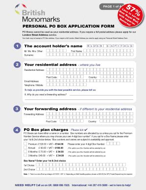 Fillable Online PERSONAL PO BOX APPLICATION FORM Fax Email Print PdfFiller