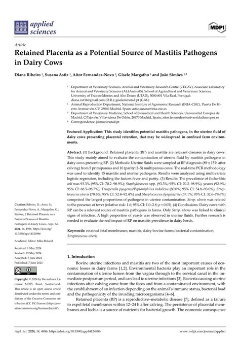 Pdf Retained Placenta As A Potential Source Of Mastitis Pathogens In Dairy Cows
