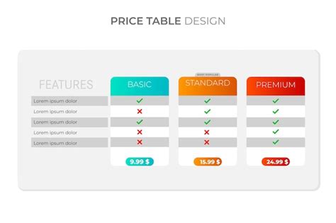 Premium Vector Price Table Template Colorful Web Pricing Plans