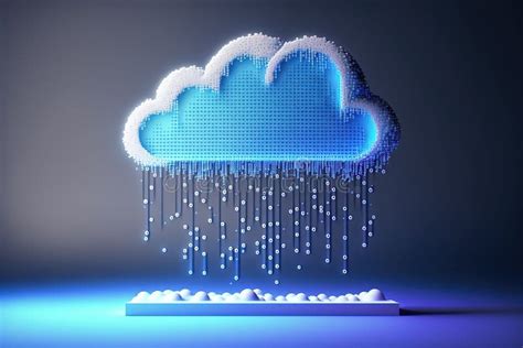 Ai Generated Illustration Of A Glowing Cloud With Binary Code Rain Stock Illustration