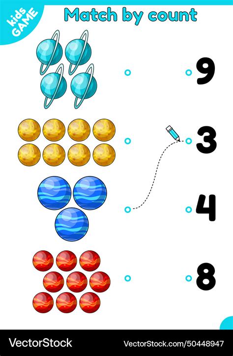 Math Space Game Add Planets And Match With Number Vector Image