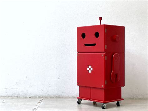 えて静岡基地 Ete ロビット Robit ロボット型 木製収納 レッド ワゴンキャビネット キャスター付 定価￥29 700 中古品 買 Tokyo Recycle Imption