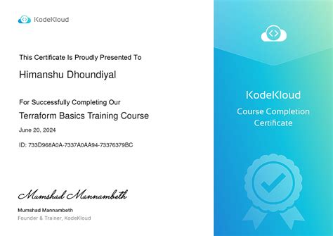 Terraform Basics Training Course Certificate Kodekloud
