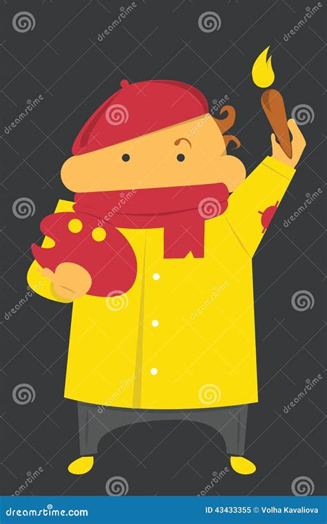 Художник с щеткой и палитра в берете Иллюстрация вектора иллюстрации насчитывающей холстина