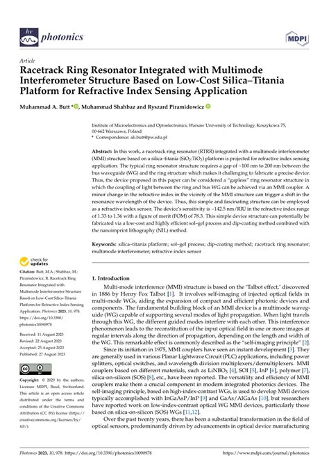 PDF Racetrack Ring Resonator Integrated With Multimode Interferometer Structure Based On Low