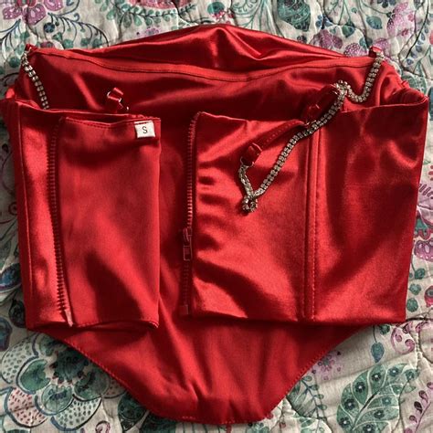 Ruby Red Stretchy Corset With Rhinestone Straps Depop