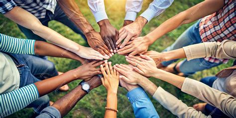A Powerful Image Featuring Diverse Hands Coming Together In A Circle Symbolizing Unity Teamwork