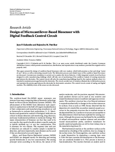 Pdf Design Of Microcantilever Based Biosensor With Digital Feedback