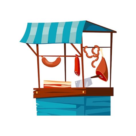 고기 제품 시장 스 키오스크 프리미엄 벡터