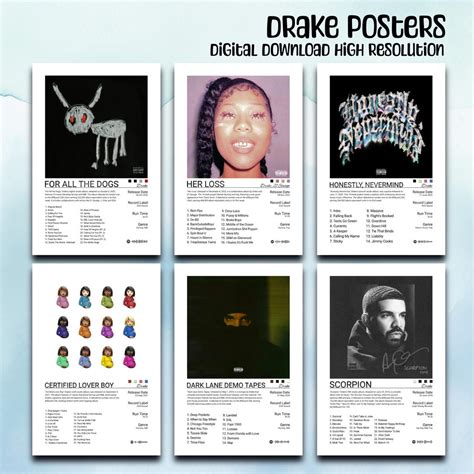 Drake Album Poster Set 6 Iconic Covers High Resolution Scropion For